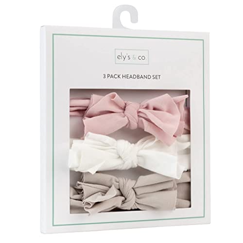 Ely's & Co. Bow Headband Set for Baby Girl 0-12 Months (Blush Pink, Tan & Ivory, 3 Pack)