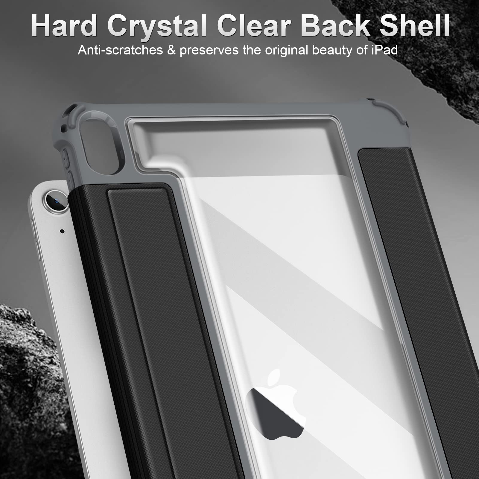 Fintie Hybrid Rugged Case for iPad Air 11-inch M2 (2024), iPad Air 5th / 4th Generation (2022/2020) 10.9 Inch - Military Drop Tested Heavy Duty Clear Cover with Pencil Holder, Black