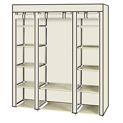 Portable Closet Clothing Wardrobe 5-Layer Nonwoven Wardrobe Double Bar Storage