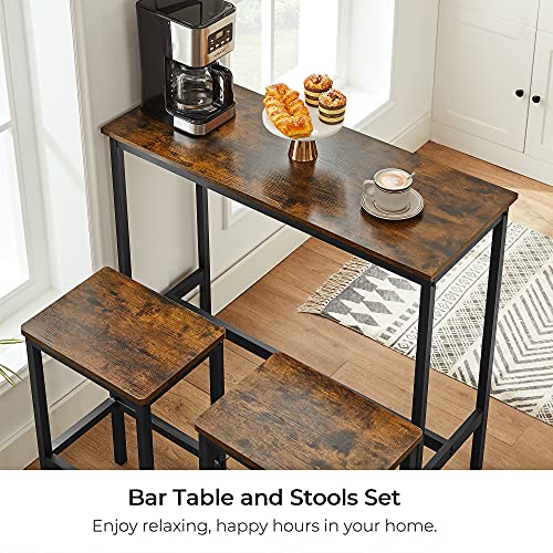 VASAGLE Dining Table Set, Bar Table and Chairs Set, Kitchen Bar Height Table with Stools Set of 2, Steel Frame, Industrial, Rustic Brown and Black ULBT218B01
