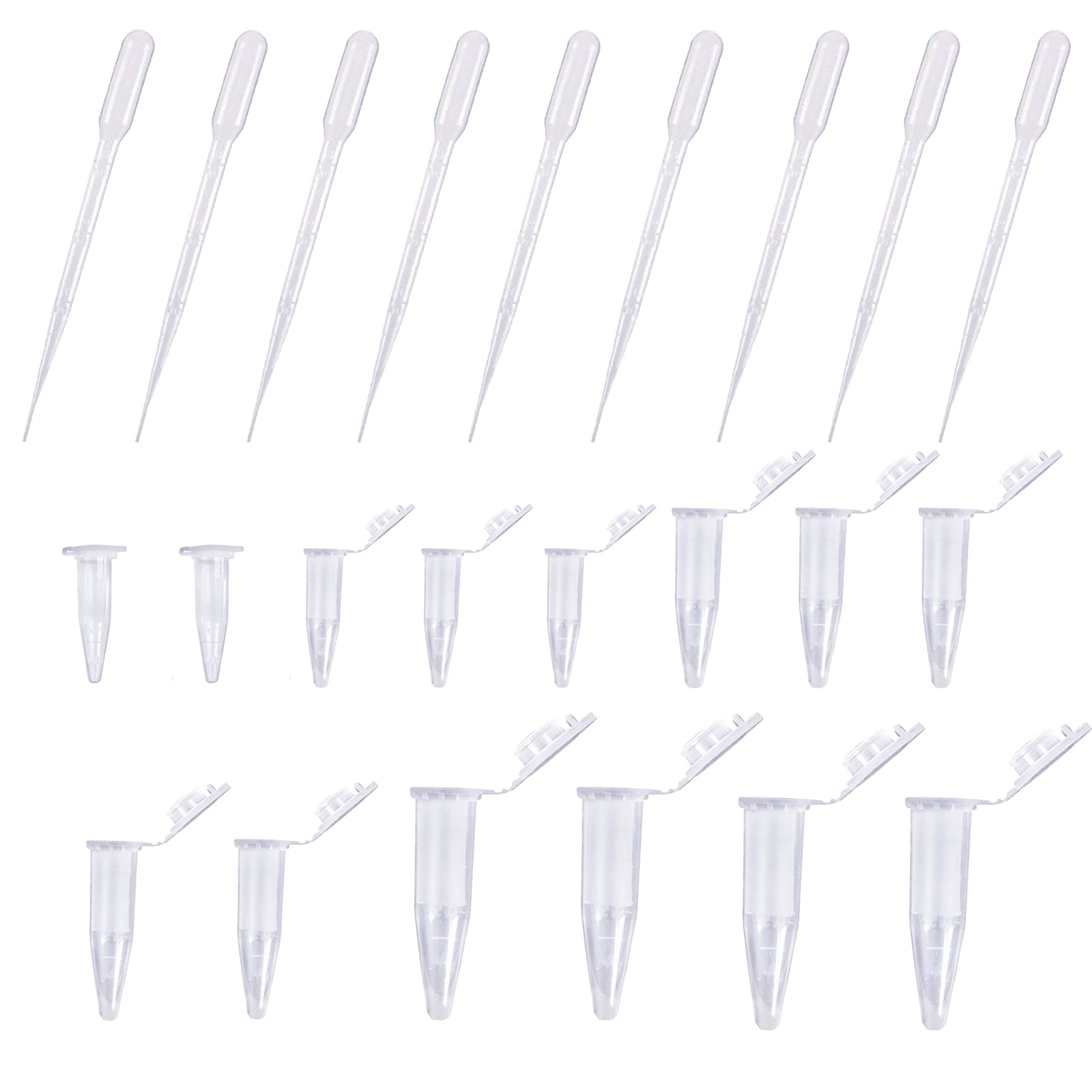 HJYZY 200pcs 0.2/0.5/1.5ML Clear Plastic Graduated Microcentrifuge Test Tubes with Attached Lid 3ml Calibrated Pipette Dropper Plastic Disposable Transfer Pipettes