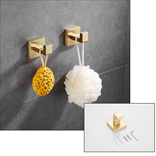 Bathroom Hardware Set 23.6-Inch Towel Bar,2pcs Towel Hook,Toilet Paper Holder,Hand Towel Holder Stainless Steel Brushed Gold Bathroom Accessories GTS3190BG…