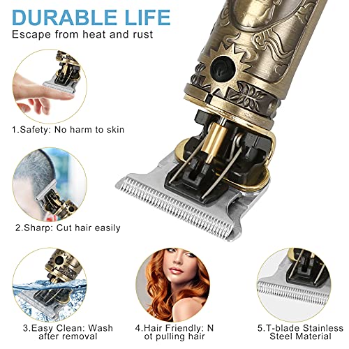 T Blade Trimmer for Men Hair Clippers Professional Grooming Trimmer Kit for Men Beard Hair Trimmers Zero Gapped Cordless USB Rechargeable LED Display (Gold-1)