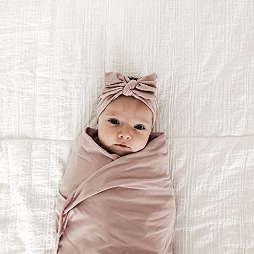 Ely's & Co. Bow Headband Set for Baby Girl 0-12 Months (Blush Pink, Tan & Ivory, 3 Pack)