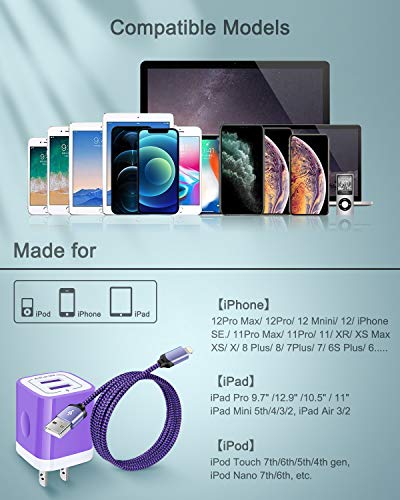 iPhone Wall Charger & Lightning Cable, AILKIN Apple MFI Certified Braided iPhone Charger Cord, Fast Charging Powerline USB Plug Adapter for iPhone 14/13/12 Pro Max/SE/11/11 Pro/XS/XR/8/7/6S Plus, iPad