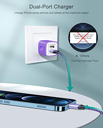 iPhone Wall Charger & Lightning Cable, AILKIN Apple MFI Certified Braided iPhone Charger Cord, Fast Charging Powerline USB Plug Adapter for iPhone 14/13/12 Pro Max/SE/11/11 Pro/XS/XR/8/7/6S Plus, iPad