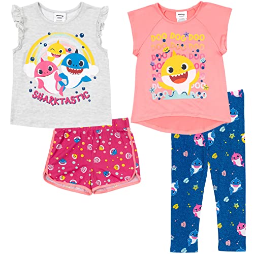 Pinkfong Baby Shark Toddler Girls Graphic T-Shirt Tank Top Leggings Dolphin Shorts 4 Piece Outfit Set 2T