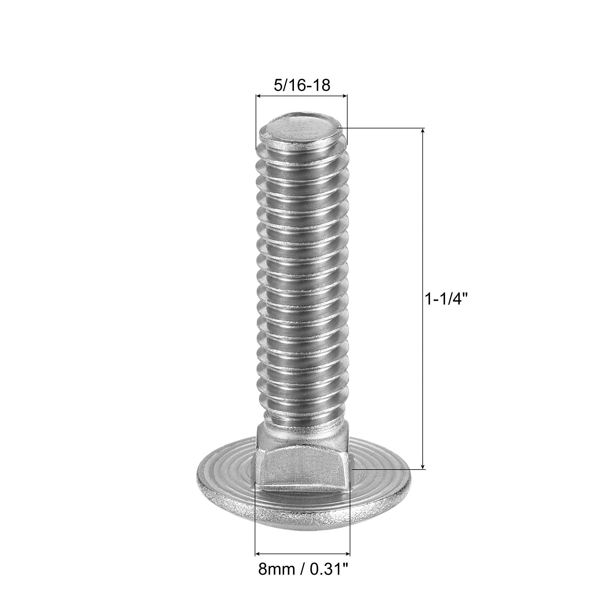 uxcell 5/16-18x1-1/4 Carriage Bolt Round Head Square Neck 304 Stainless Steel 20pcs