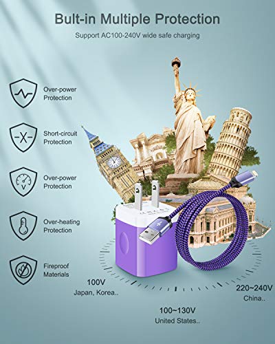 iPhone Wall Charger & Lightning Cable, AILKIN Apple MFI Certified Braided iPhone Charger Cord, Fast Charging Powerline USB Plug Adapter for iPhone 14/13/12 Pro Max/SE/11/11 Pro/XS/XR/8/7/6S Plus, iPad