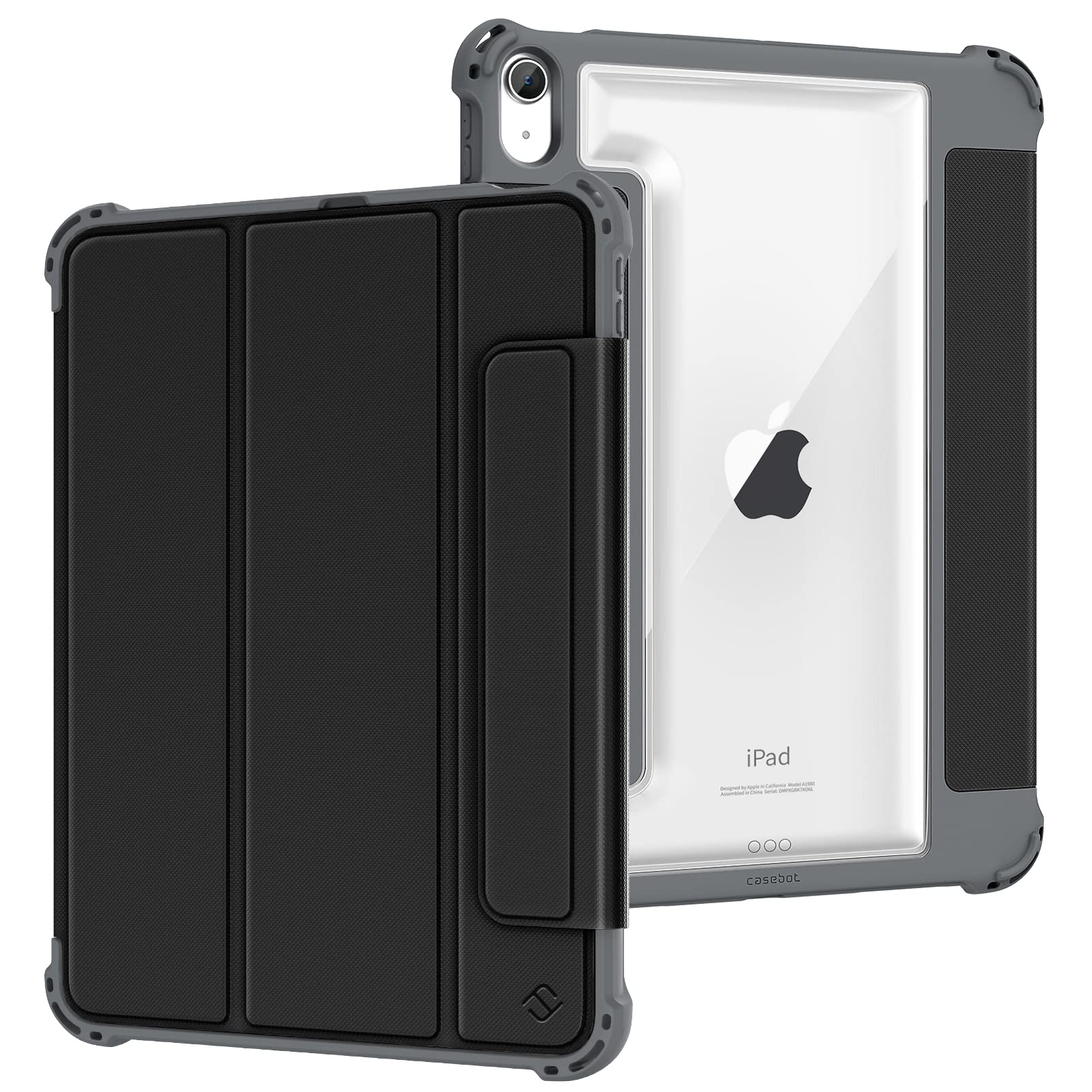 Fintie Hybrid Rugged Case for iPad Air 11-inch M2 (2024), iPad Air 5th / 4th Generation (2022/2020) 10.9 Inch - Military Drop Tested Heavy Duty Clear Cover with Pencil Holder, Black