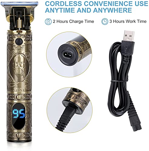 T Blade Trimmer for Men Hair Clippers Professional Grooming Trimmer Kit for Men Beard Hair Trimmers Zero Gapped Cordless USB Rechargeable LED Display (Gold-1)