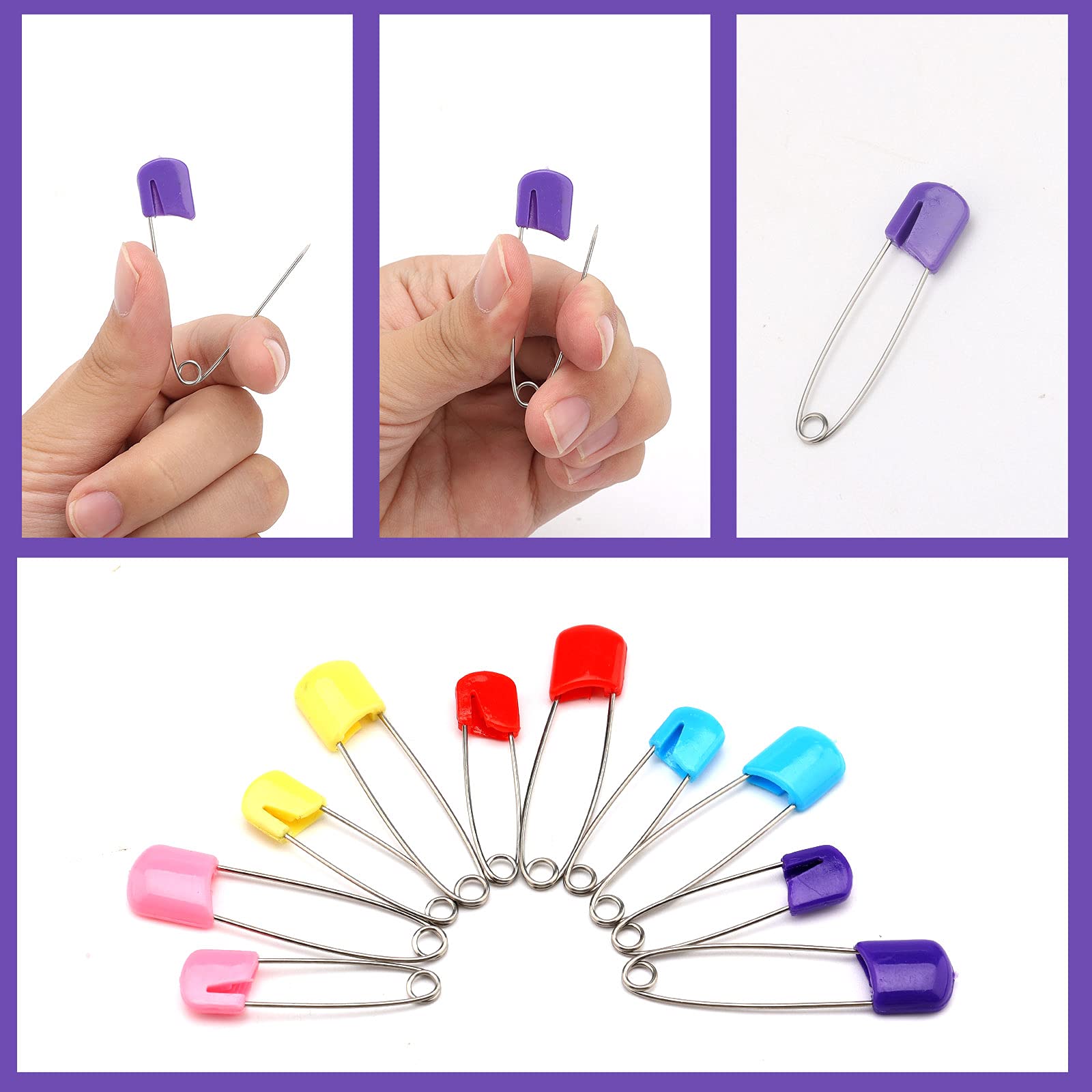 SAVITA 50pcs Diaper Pins, Safety Lock Stainless Steel Plastic Head Safety Pins for Diaper Clothes Dress Craft Hold Clip (Multicolored)