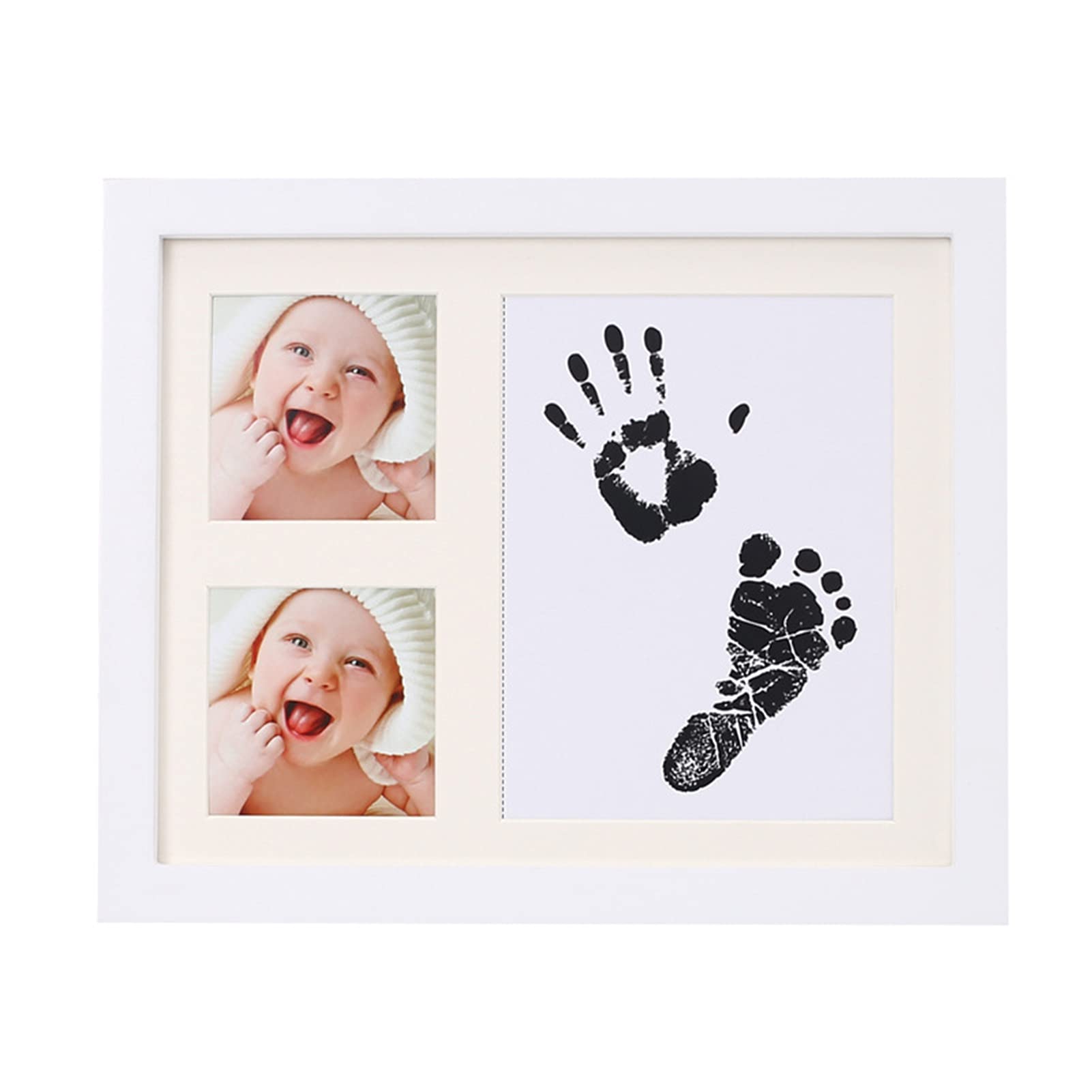 Putybudy Baby Handprint Footprint Keepsake Kit, Baby Keepsake Frames Picture Frame Kit with Ink Pad Baby Shower Gifts Baby Milestone Picture Frames Decor for Infant Boys Girls- White Frame
