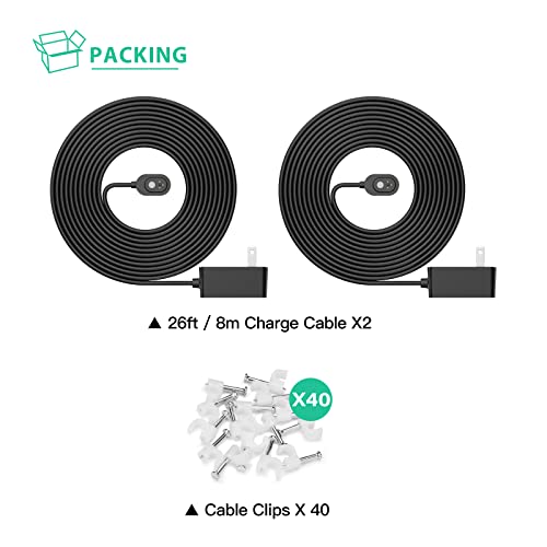 OLAIKE (2 Pack 26ft/8m Indoor Outdoor Weatherproof Magnetic Charging Cable for Arlo Pro 3/Pro 4/Ultra/Ultra 2,with Power Adapter Continuously Charging,NOT Compatible with Arlo Pro 3 Floodlight,Black