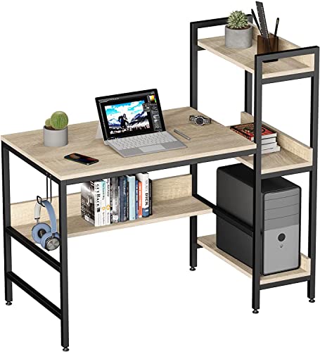 Bestier Computer Desk with Storage Shelves 47 Inch Ladder Writing Desk Bedroom Organization for Small Space Reversible Bookshelf and Under Desk Shelf (Oak)