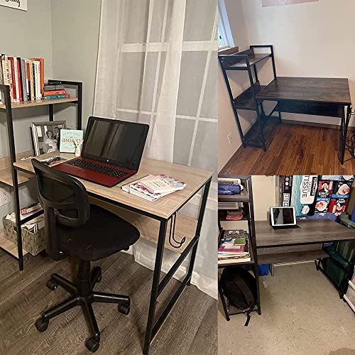 Bestier Computer Desk with Storage Shelves 47 Inch Ladder Writing Desk Bedroom Organization for Small Space Reversible Bookshelf and Under Desk Shelf (Oak)