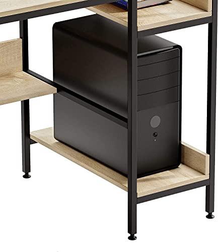 Bestier Computer Desk with Storage Shelves 47 Inch Ladder Writing Desk Bedroom Organization for Small Space Reversible Bookshelf and Under Desk Shelf (Oak)