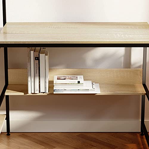 Bestier Computer Desk with Storage Shelves 47 Inch Ladder Writing Desk Bedroom Organization for Small Space Reversible Bookshelf and Under Desk Shelf (Oak)