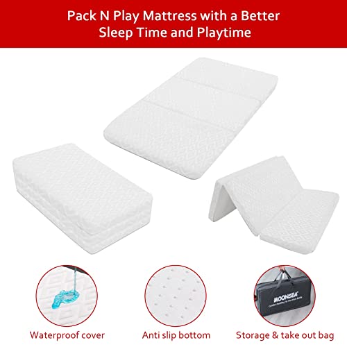 Pack n Play Trifold Mattress Topper, Pack and Play Mattress Foldable with Ultra Soft Jacquard Water-Resistant Playard Playpen Mattress Pad Cover, Mini Crib Mattress 37.5x26x2 Inch