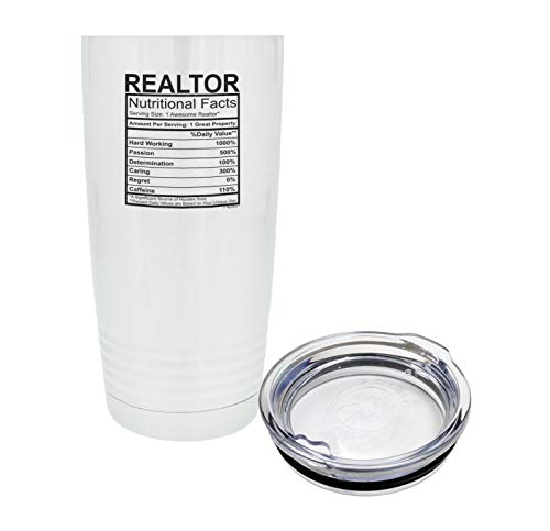 ThisWear Gifts For Realtor Nutritional Facts 20oz. Stainless Steel Insulated Travel Mug With Lid White
