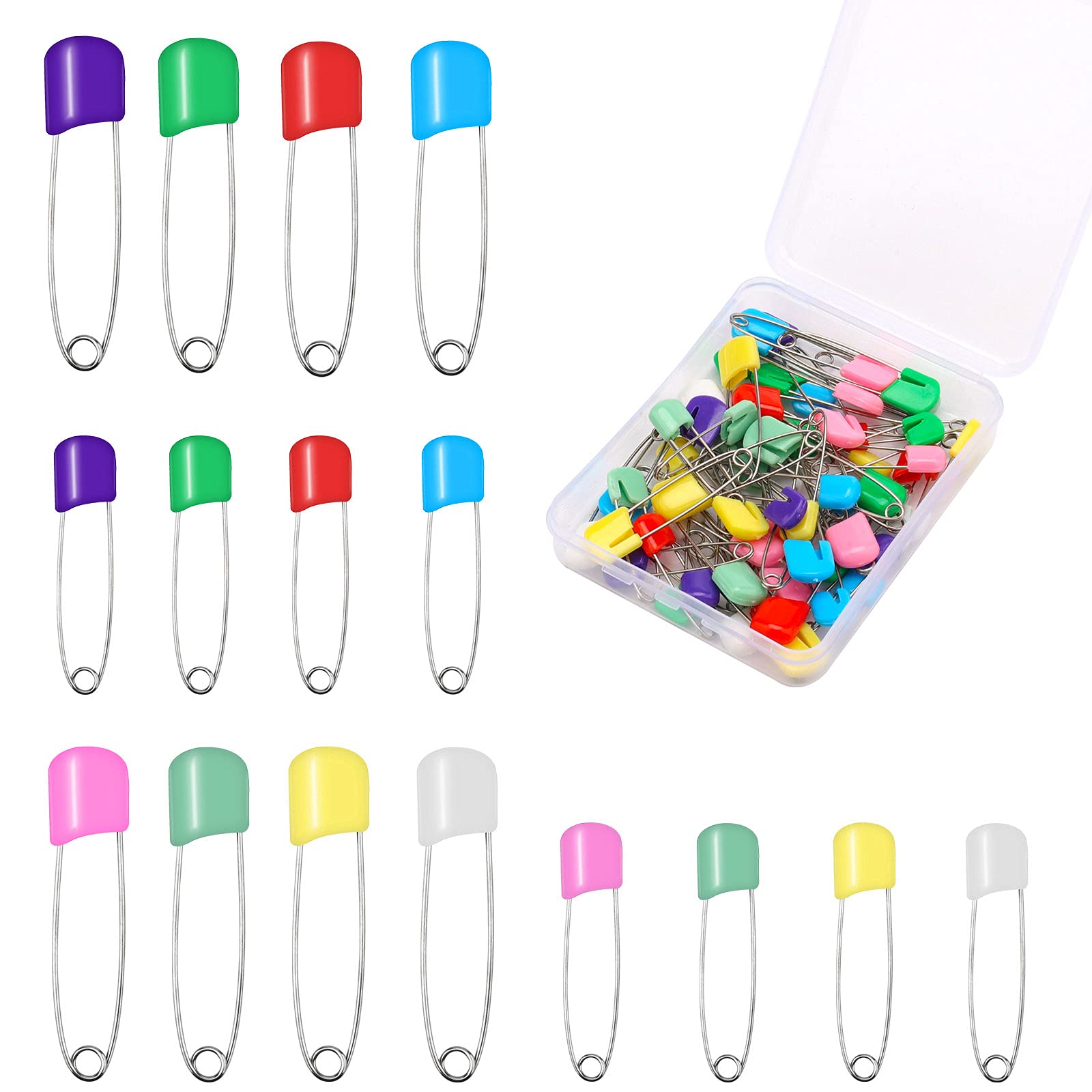 SAVITA 50pcs Diaper Pins, Safety Lock Stainless Steel Plastic Head Safety Pins for Diaper Clothes Dress Craft Hold Clip (Multicolored)