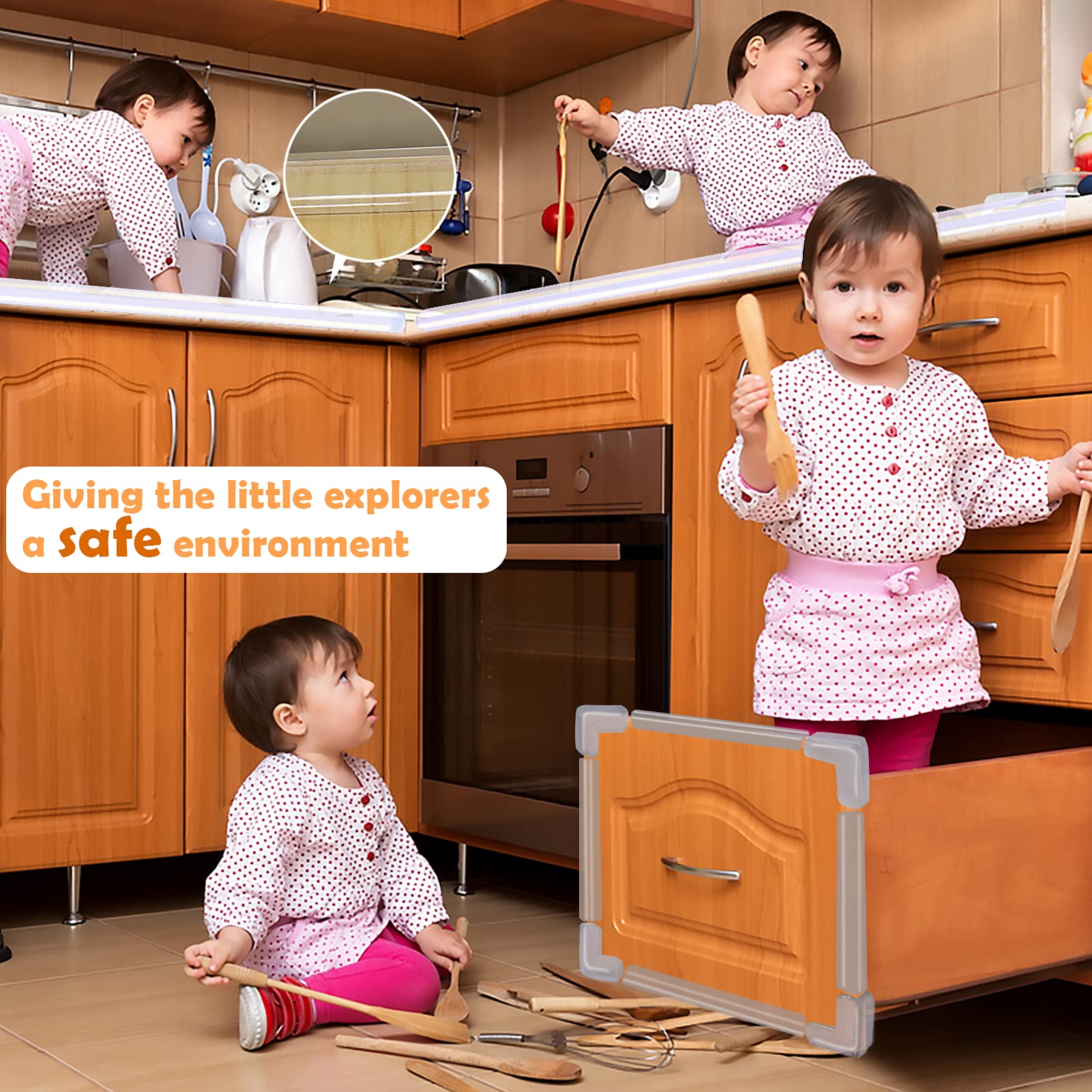 Mity rain Baby Proofing Edge Protector with 4PCS Corner Guards, Clear Pre-Tape Adhesive Baby Proof Corners and Edges, Corner Protector for Desk Tables Cabinets Furniture Bumpers (6.6ft)