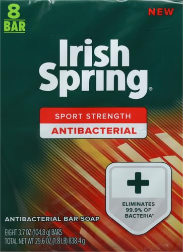 Irish Spring Antibacterial Bar Soap, Body and Hand Soap Bar Washes Away Bacteria, 3.7 Ounce, 8 Bars