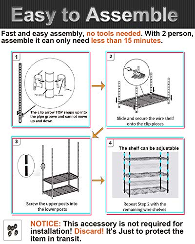 LLLstore 6-Tier Storage Metal Shelf Wire Shelving Unit 2100Lb Capacity Adjustable Heavy Duty Storage Rack with Wheels NSF Metal Shelf for Closet Kitchen Garage Basement, 82" H x 48" L x 18" D- Black