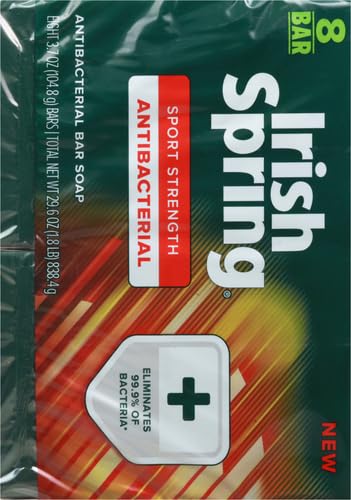 Irish Spring Antibacterial Bar Soap, Body and Hand Soap Bar Washes Away Bacteria, 3.7 Ounce, 8 Bars