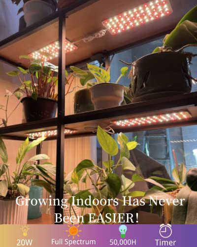 DOMMIA Grow Lights for Indoor Plants, 20W Full Spectrum LED Grow Light with Auto ON & Off Timer, 132 LEDs Sunlike Plant Light for Hydroponics, Succulents & More, Easy to Assemble（2Pcs）