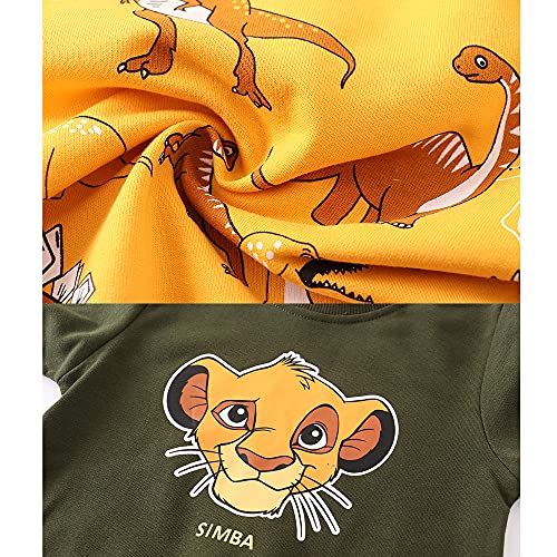 Azalquat Toddler Boys Crewneck Sweatshirt, Cotton Long-Sleeve Pullover Cartoon Print (Yellow Dinosa/Lion, 18-24 Months)