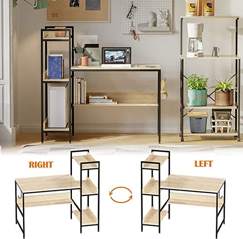Bestier Computer Desk with Storage Shelves 47 Inch Ladder Writing Desk Bedroom Organization for Small Space Reversible Bookshelf and Under Desk Shelf (Oak)