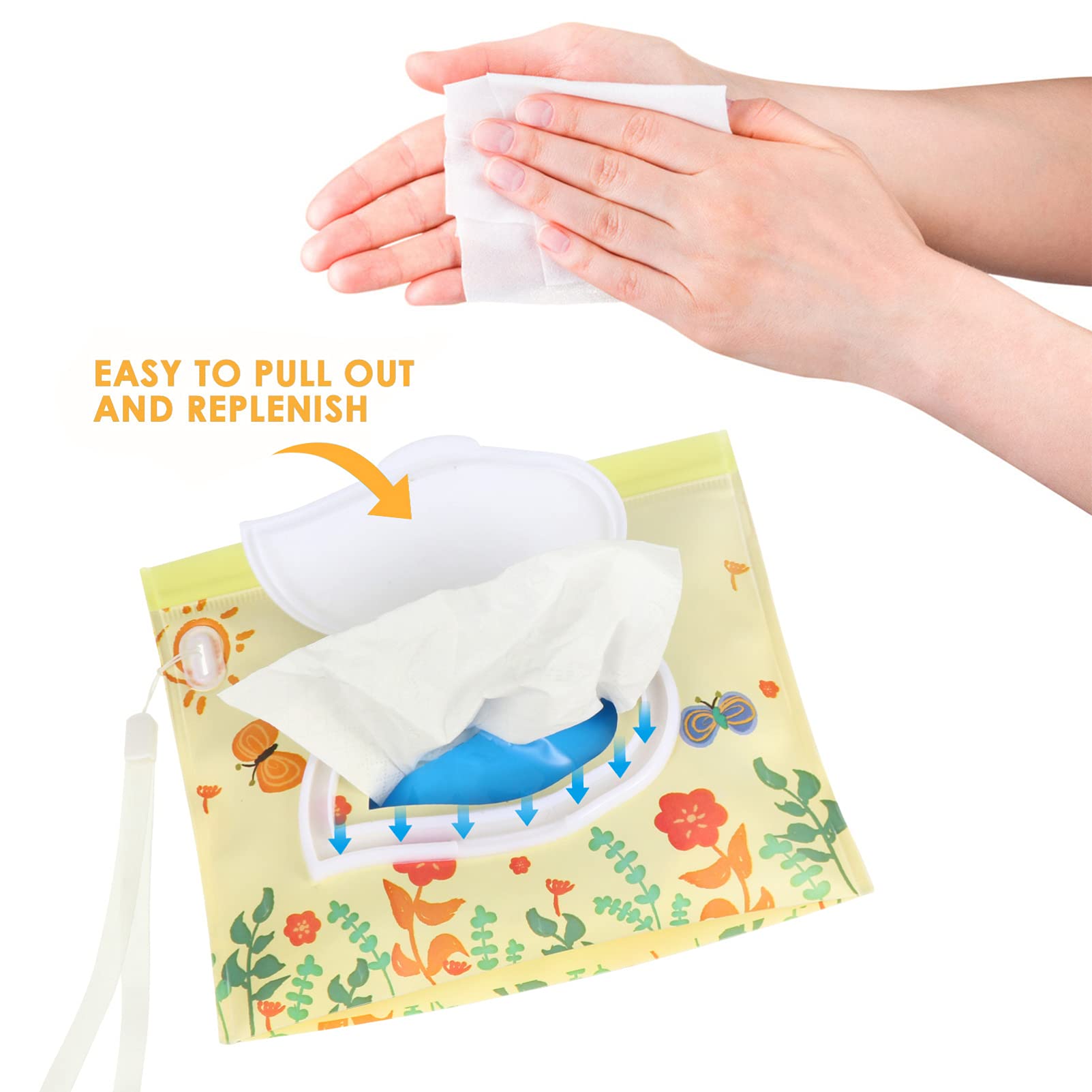Toyvian Portable Wet Wipe Pouch: 4 Pieces Flower Pattern Wipe Dispenser Container- Refillable Reusable Baby Travel Diaper Wipe Carrying Case Holder