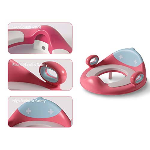 Potty Training Seat with Soft PU Cushion Handles Backrest Splash Guard for Toddlers Kids Boys Girls (pink)