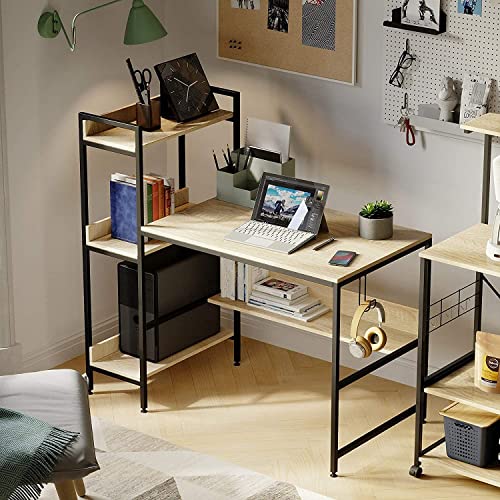 Bestier Computer Desk with Storage Shelves 47 Inch Ladder Writing Desk Bedroom Organization for Small Space Reversible Bookshelf and Under Desk Shelf (Oak)