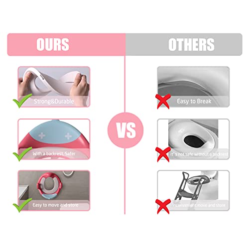 Potty Training Seat with Soft PU Cushion Handles Backrest Splash Guard for Toddlers Kids Boys Girls (pink)