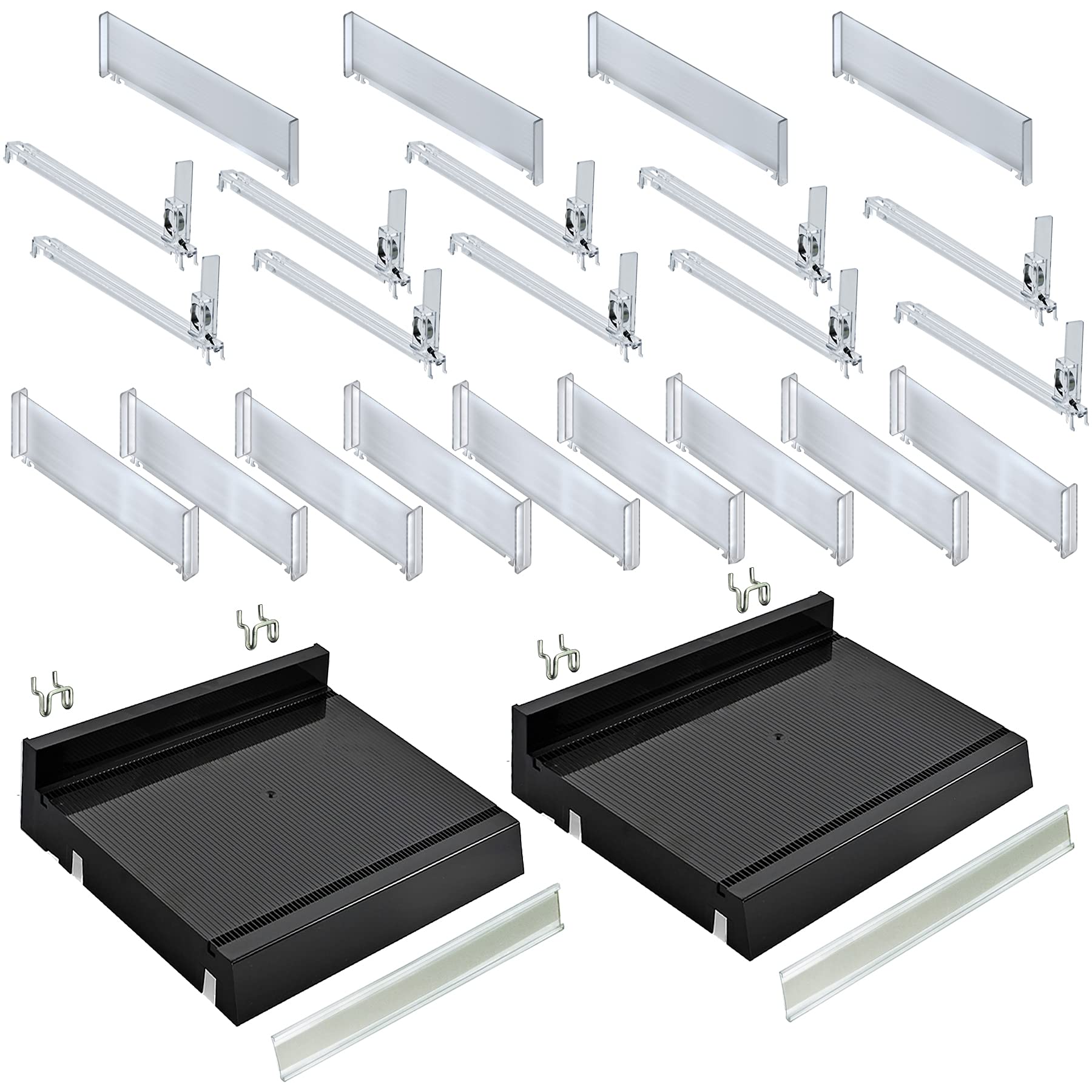 Azar Displays 225830-TALL-BLK Adjustable Tall Divider Bin Cosmetic Tray with Pushers - Customize Slot Size to Product, Black 2-Pack