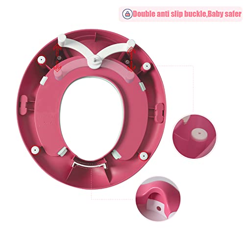 Potty Training Seat with Soft PU Cushion Handles Backrest Splash Guard for Toddlers Kids Boys Girls (pink)