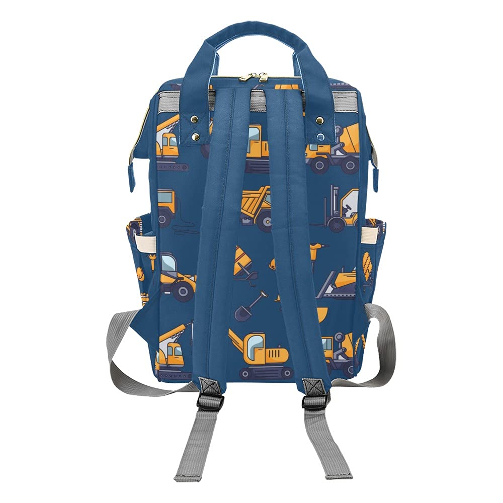 SunFancy Personalized Truck Construction Machinery Diaper Backpack with Name Text Large Capacity Custom Multi-Function Bag Unisex Travel Backpack for Mom Dad Boy Girl
