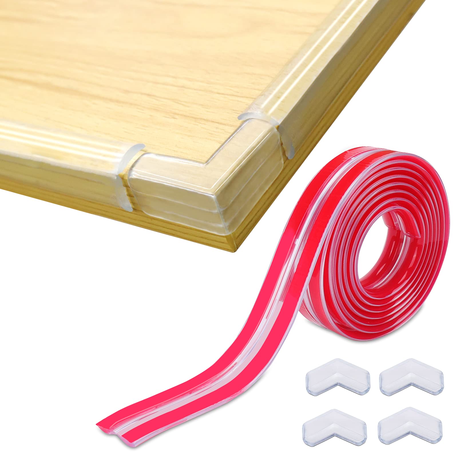Mity rain Baby Proofing Edge Protector with 4PCS Corner Guards, Clear Pre-Tape Adhesive Baby Proof Corners and Edges, Corner Protector for Desk Tables Cabinets Furniture Bumpers (6.6ft)