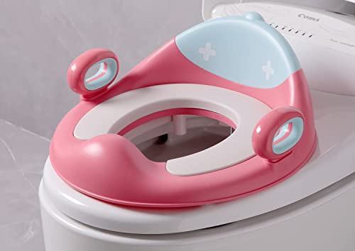 Potty Training Seat with Soft PU Cushion Handles Backrest Splash Guard for Toddlers Kids Boys Girls (pink)