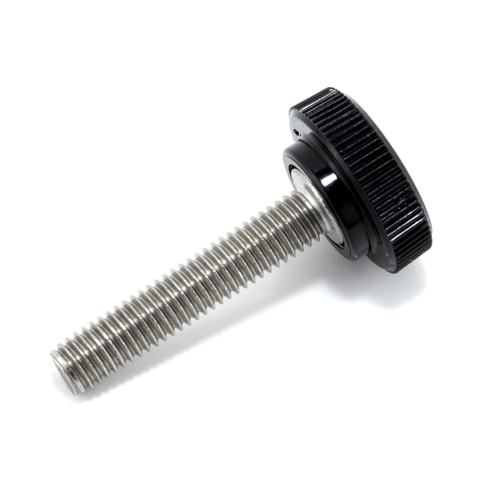 #10-32 x 1 Thumb Screw Stainless Steel - Black Knurled Round Plastic Knob - Fine Thread Thumbscrew - Length: 1.000" - Proudly Built in USA - Package of (4)