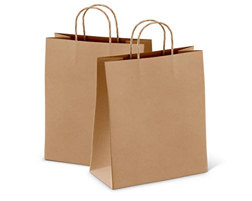 Amiff Kraft Paper Bags with Handles 13 x 7 x 17 Inch, Pack of 10 Brown Bags with Handles, Recyclable Sturdy 150 GSM Kraft Bags, Stylish and Classy Brown Paper Bags with Handles Bulk