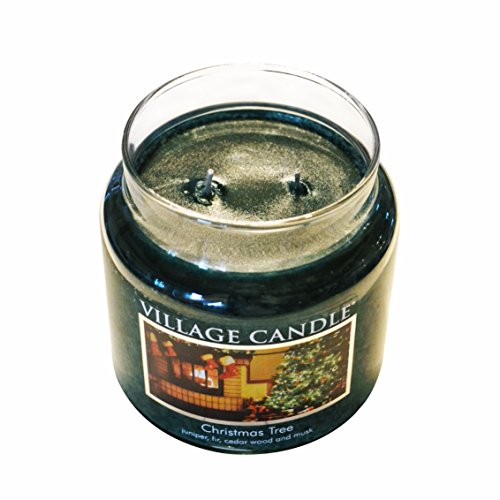 Village Candle Christmas Tree Large Glass Apothecary Jar Scented Candle, (26oz), Green & Balsam Fir Large Apothecary Jar, Scented Candle, 21.25 oz.