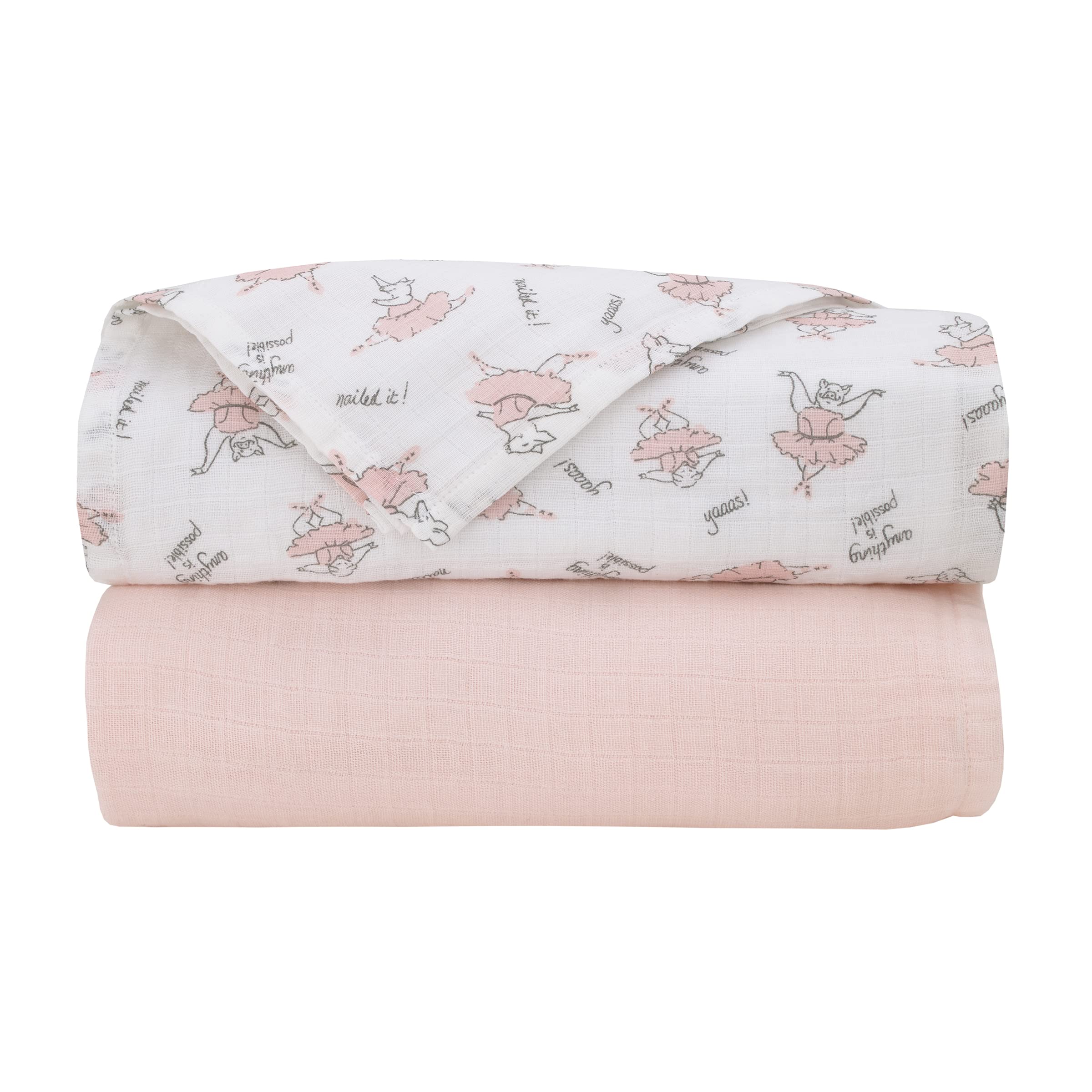 NoJo Ballerina Piggy Pink and White Tutu Dress, Ballet 100% Cotton 2Pk Muslin Swaddles