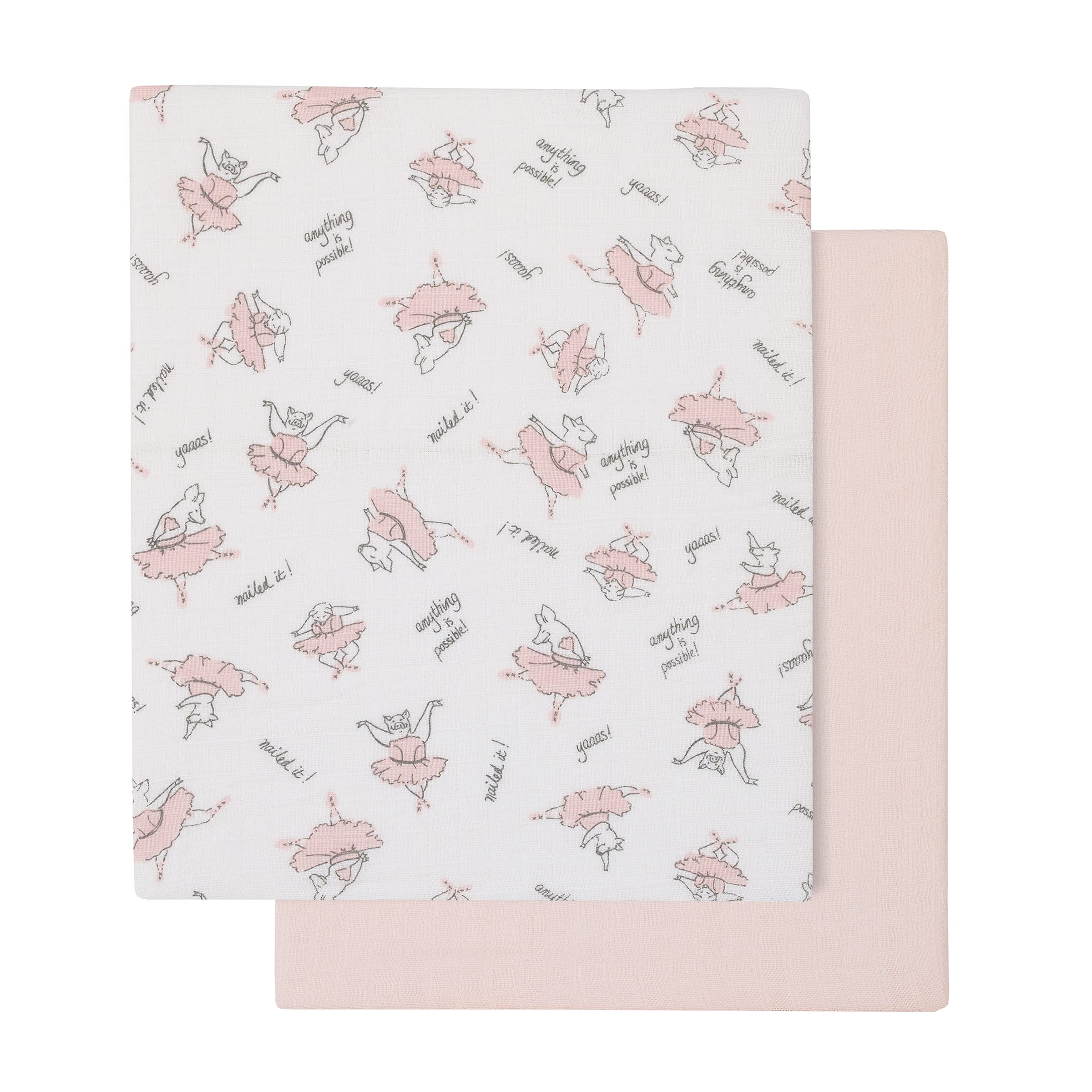 NoJo Ballerina Piggy Pink and White Tutu Dress, Ballet 100% Cotton 2Pk Muslin Swaddles