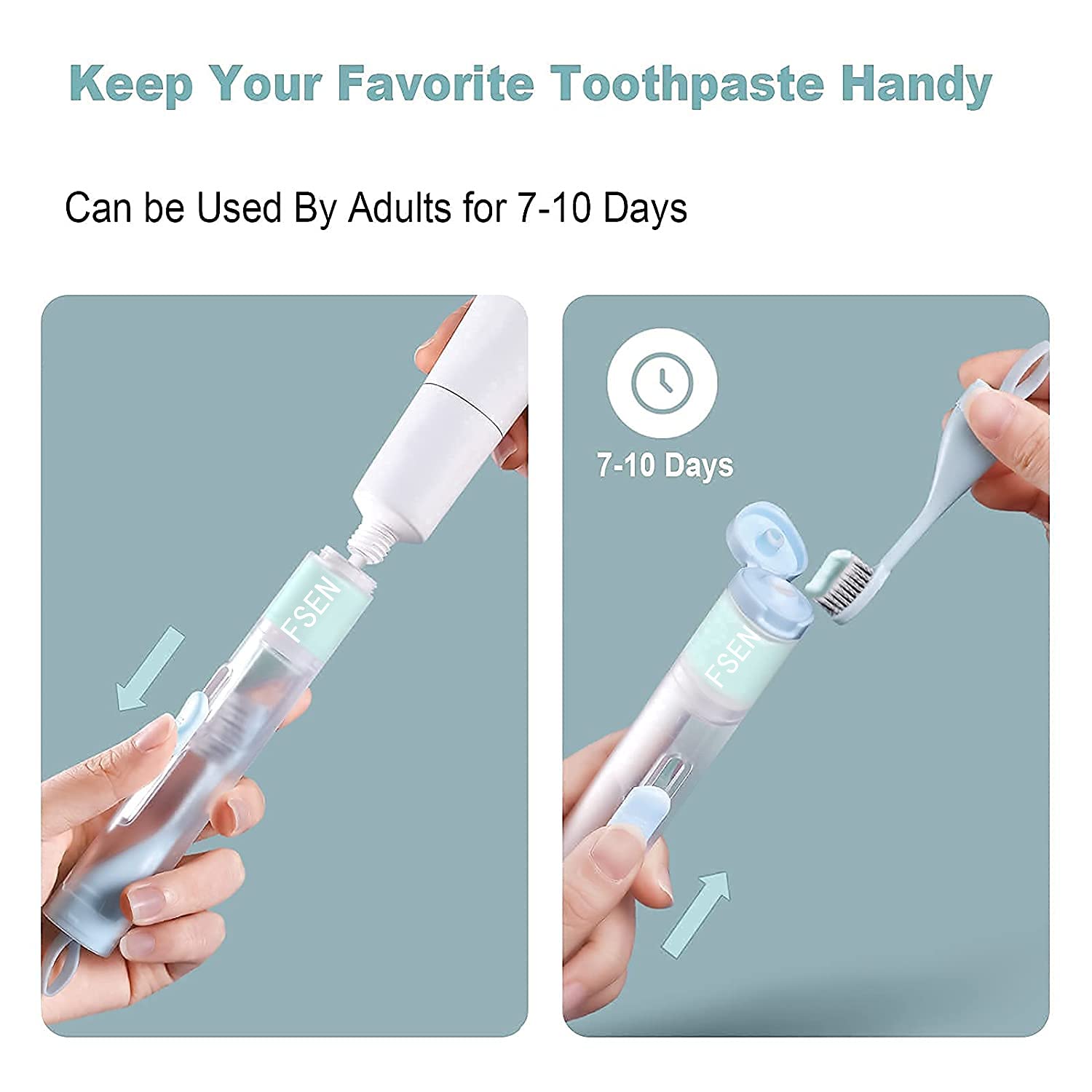 FSEN Portable Travel Toothbrush, 3 in 1 with Travel Case and Extra Soft Bristles and Built-in Refillable Toothpaste Tube kit,Camping Travel Essential Accessories