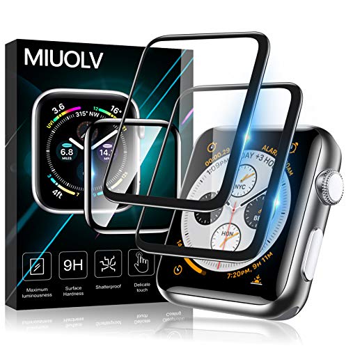 MIUOLV 2 Pack Watch Tempered Glass Screen Protector for Apple Watch 44mm Series 6/SE/5/4 Full Coverage Bubble-Free Scratch-resistant Anti-Fingerprint Screen Protector for Apple Watch 44mm