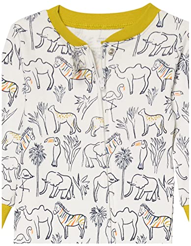 Amazon Essentials Baby Girls' Snug-Fit Cotton Footed Sleeper Pajamas, Pack of 3, Safari, 18 Months