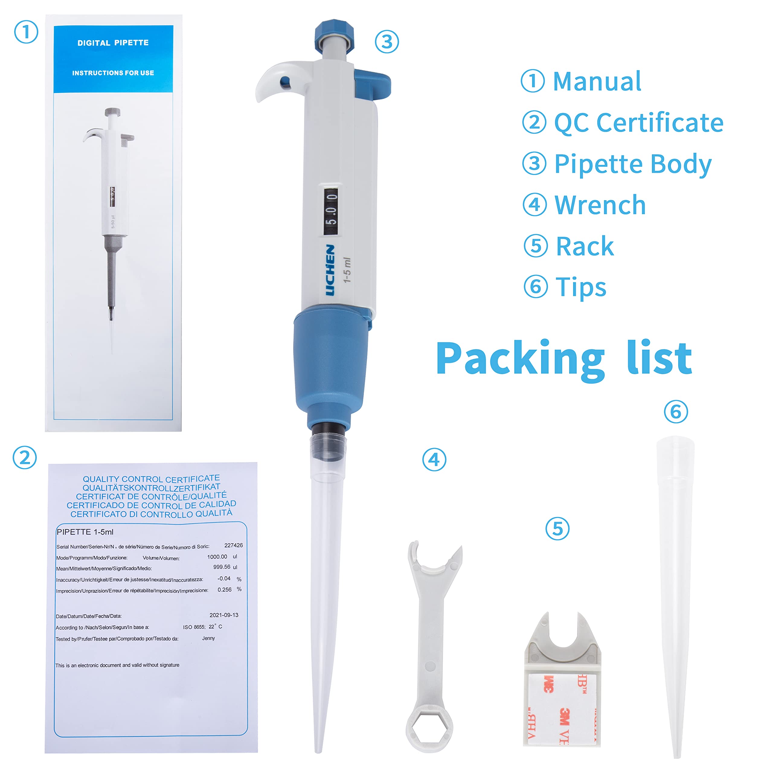 LICHEN lab Single Channel Micropipettor Multi Volume Capacity Adjustable Micropipette Scientific Laboratory High Precision Micropipette (1000-5000μl (Increment:50μl))